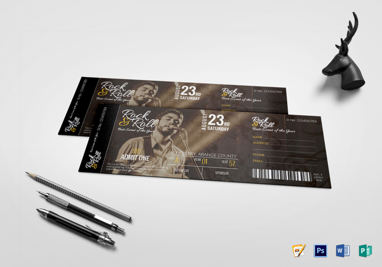 Musical Concert Ticket Design Template in PSD, Word, Pages, Publisher