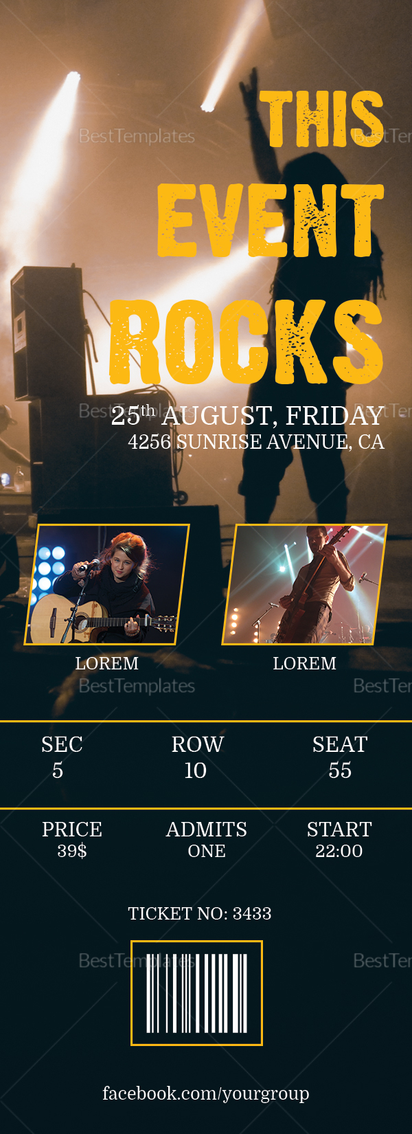Music Concert Event Ticket Design Template in PSD, Publisher, Word, Pages
