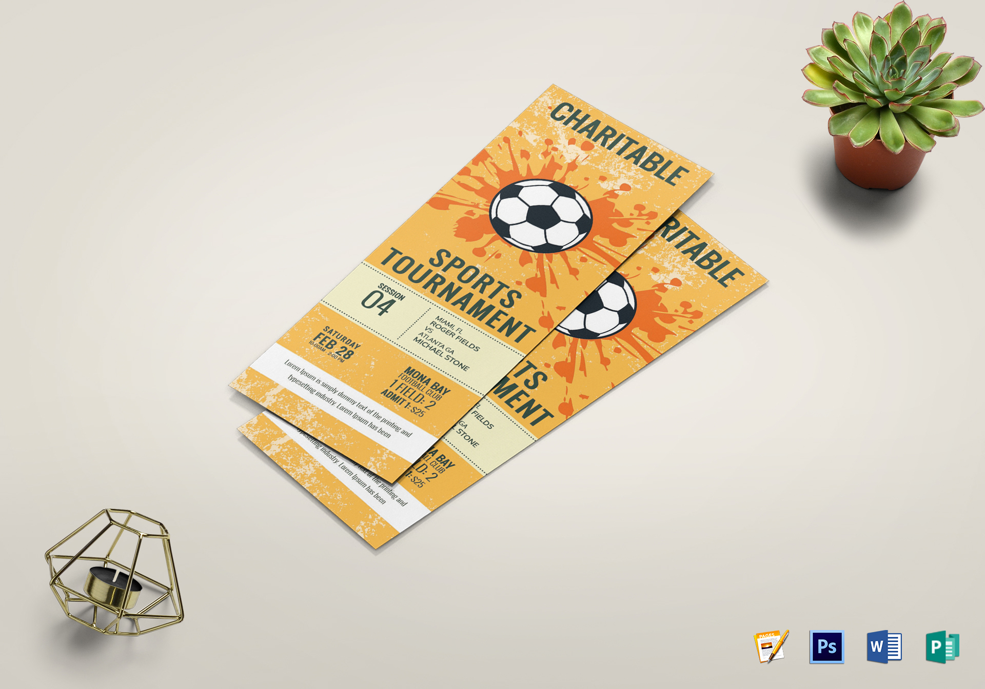 Football Tournament Ticket Design Template In Word PSD Pages Publisher