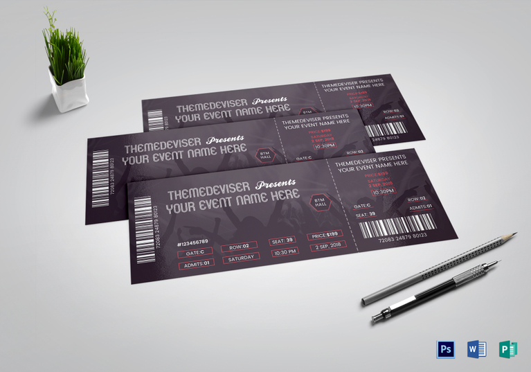 Sample Concert Ticket Design Template in PSD, Word, Publisher, Pages