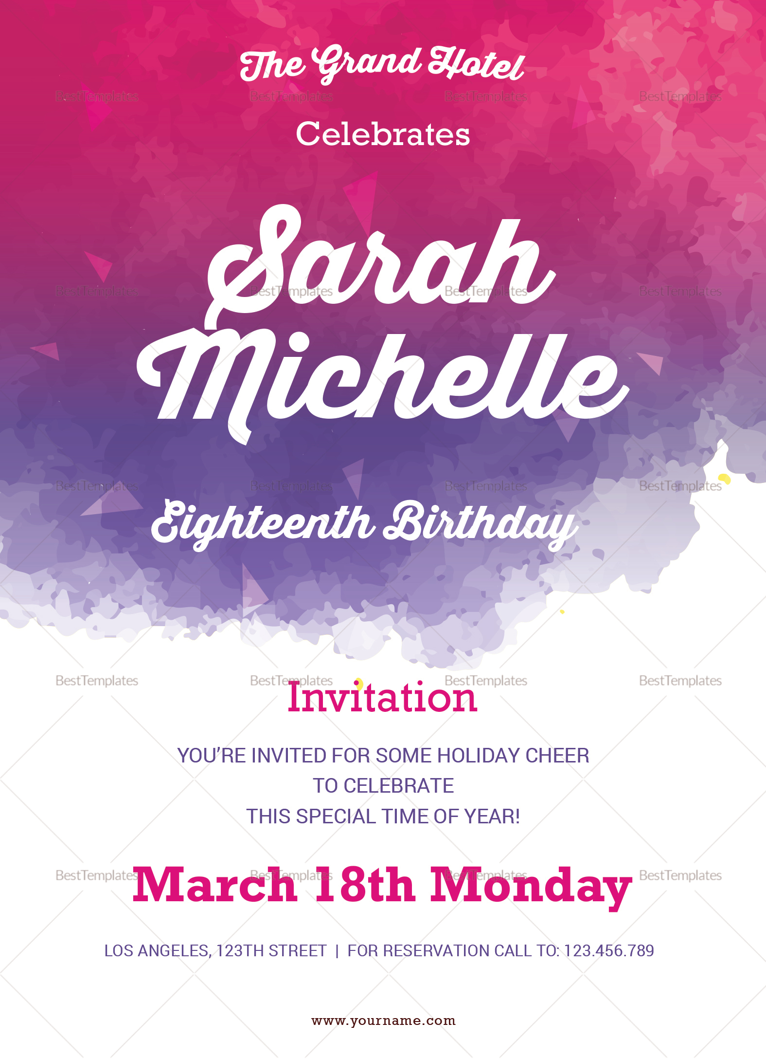 Watercolor Debut Invitation Design Template In Word PSD Publisher