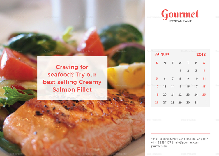 Restaurant Desk Calendar Template in PSD, Word, Publisher, Illustrator ...