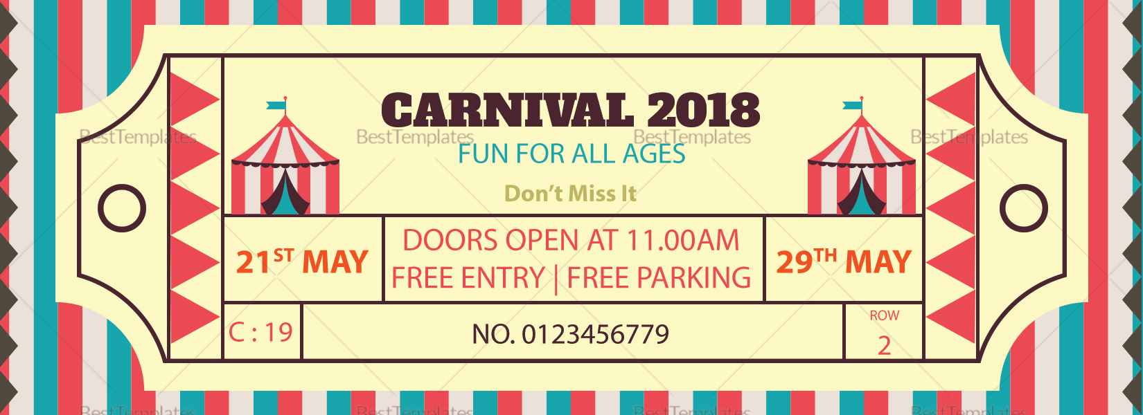 Simple Carnival Ticket Design Template In Word PSD Pages Publisher
