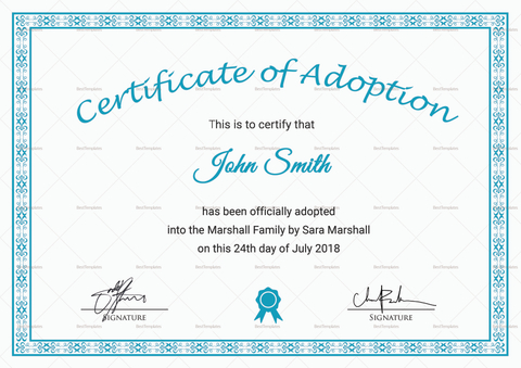 Printable Adoption Certificate Design Template in PSD, Word