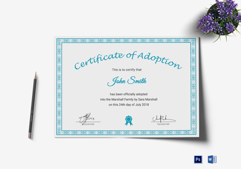 Printable Adoption Certificate Design Template in PSD, Word