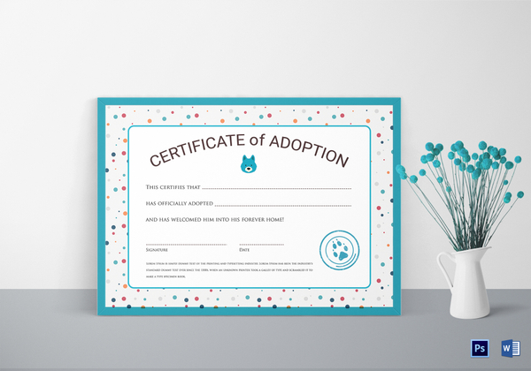Certificate of Adoption Design Template in PSD, Word