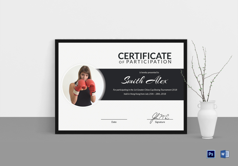 Boxing Participation Certificate Design Template in PSD, Word