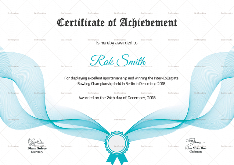 Bowling Achievement Certificate Design Template in PSD, Word