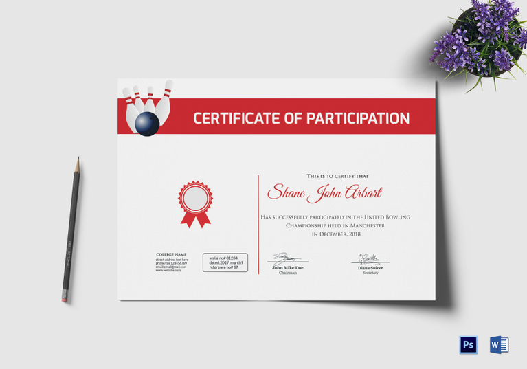 Bowling Certificate Design Template in PSD, Word
