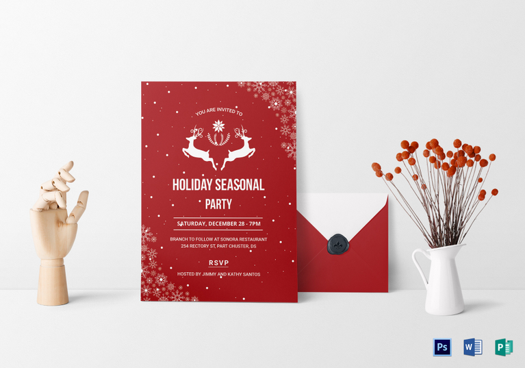 Festive Holiday Party Invitation Design Template in PSD, Word, Publisher