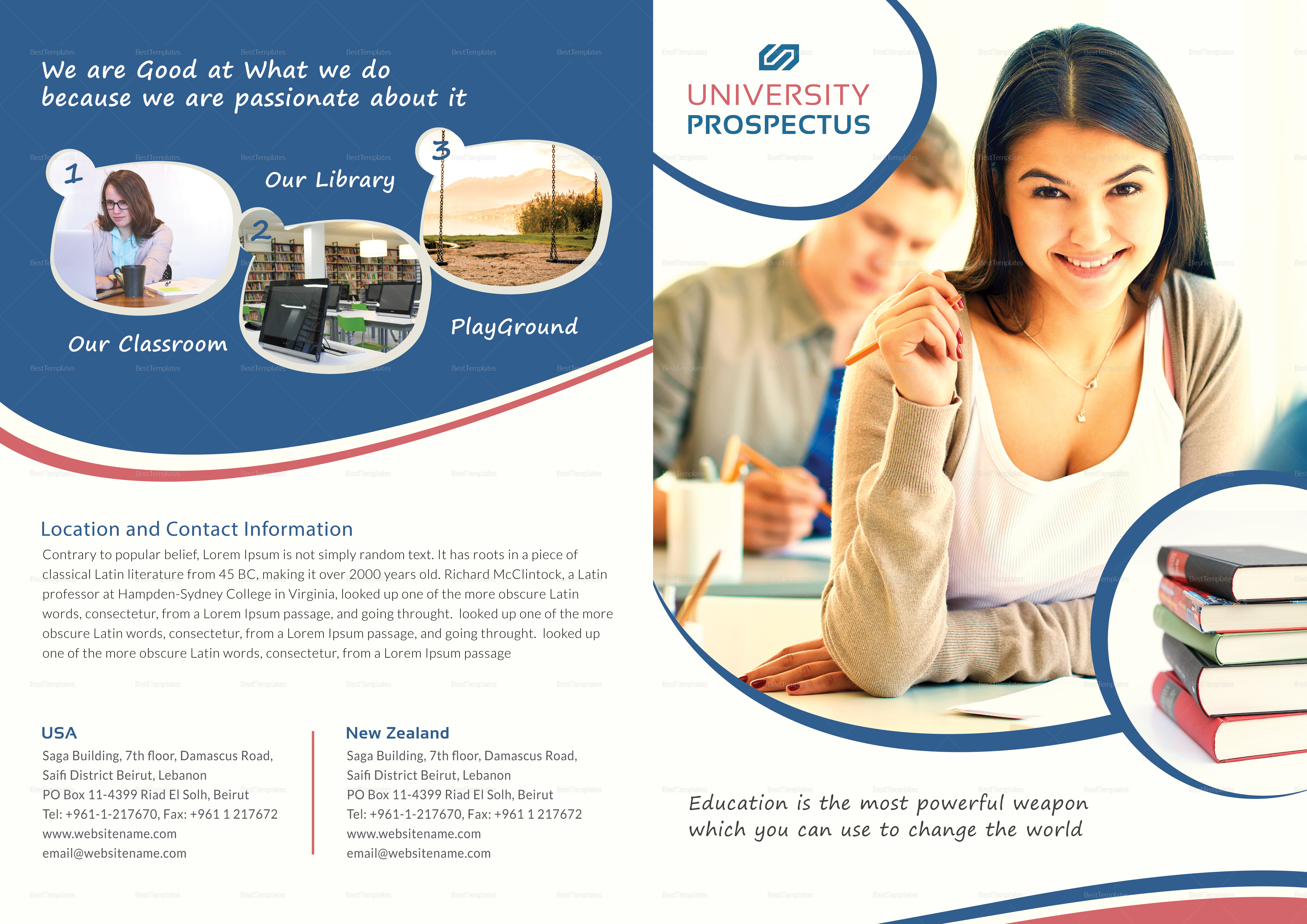 College Bi Fold Brochure Design Template In Word Psd Publisher Gambaran