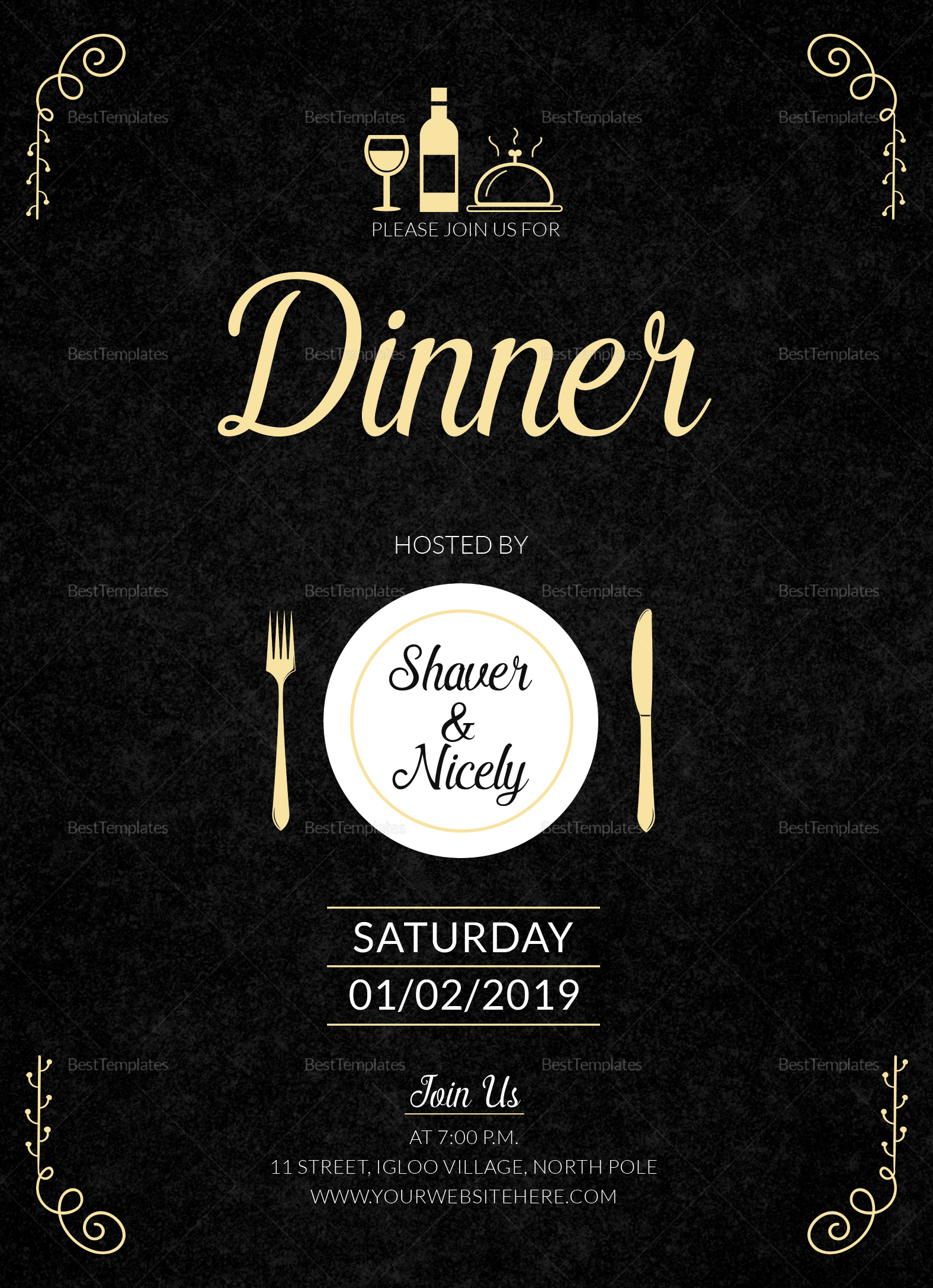 Dinner Invitation Card Design Template In Word PSD Publisher 