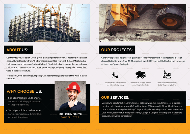 Construction Company Brochure Design Template in Word, PSD, Publisher