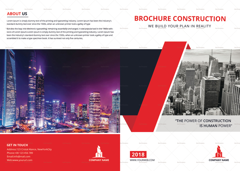 Construction Bi Fold Brochure Design Template in Word, PSD, Publisher