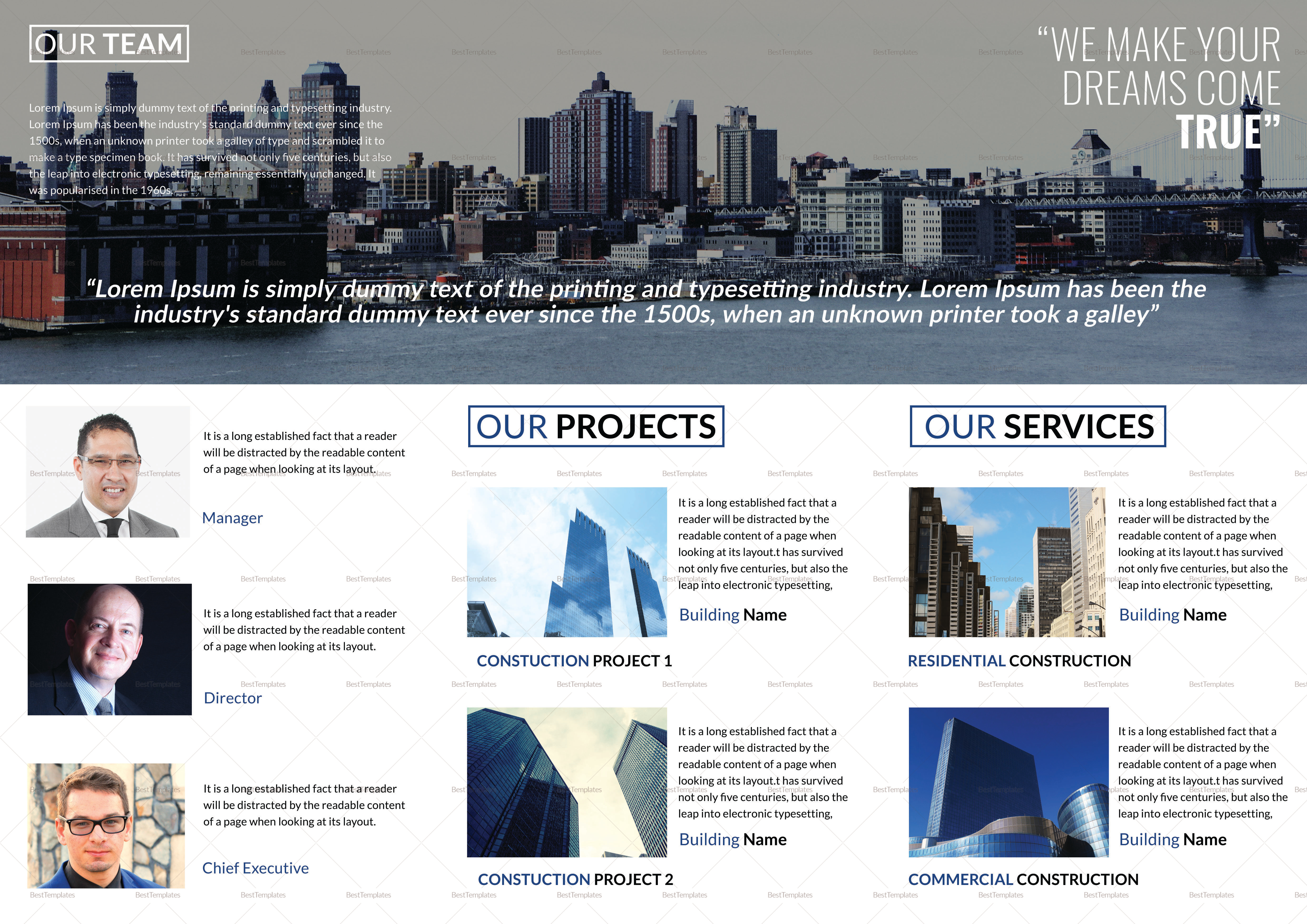 Construction Company Tri Fold Brochure Design Template in Word, PSD ...