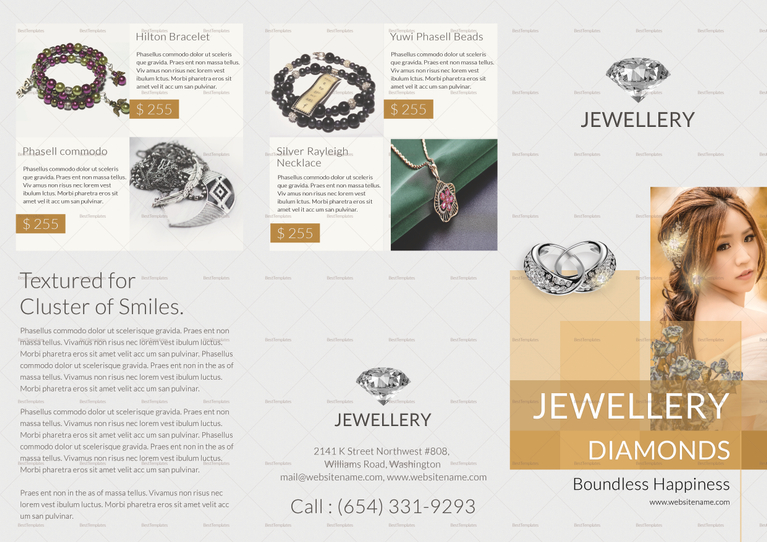 Jewellery Tri Fold Brochure Design Template in PSD, Publisher, Word