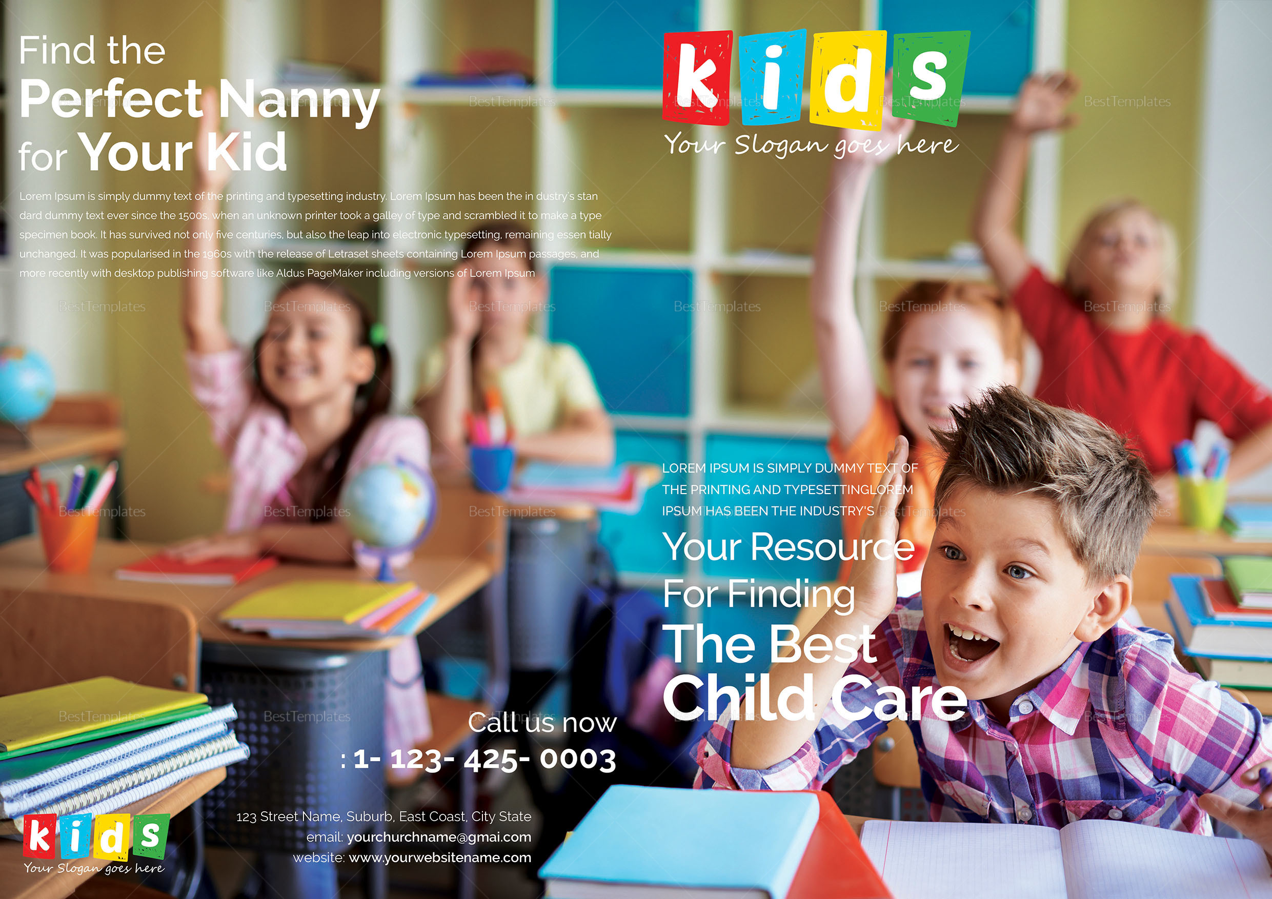 Child Care Bi Fold Brochure Design Template in Word, PSD, Publisher