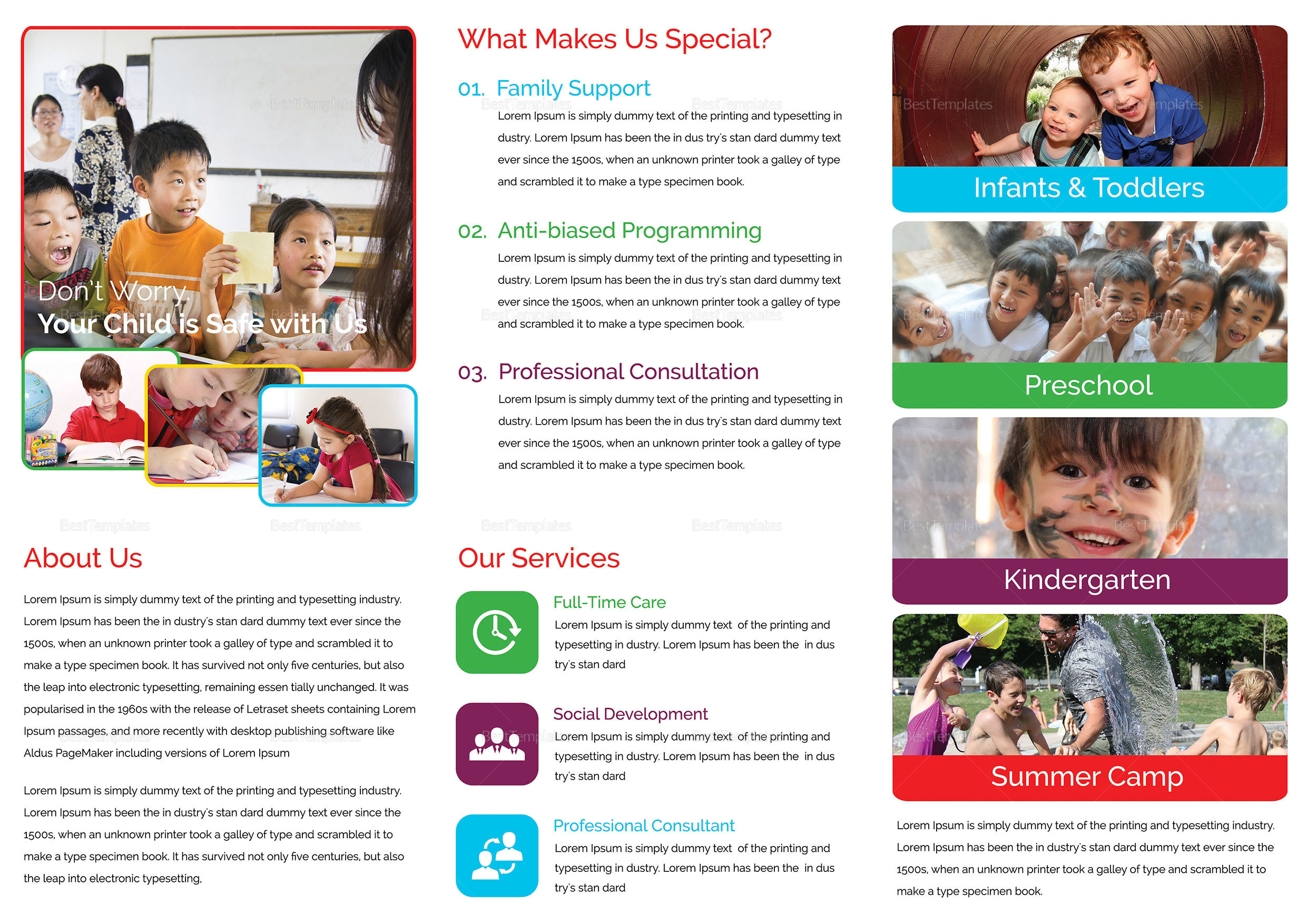 Child Care Tri Fold Brochure Design Template In Word PSD Publisher