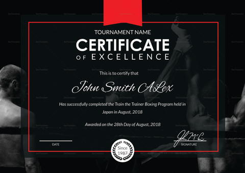 Certificate of Boxing Design Template in PSD, Word