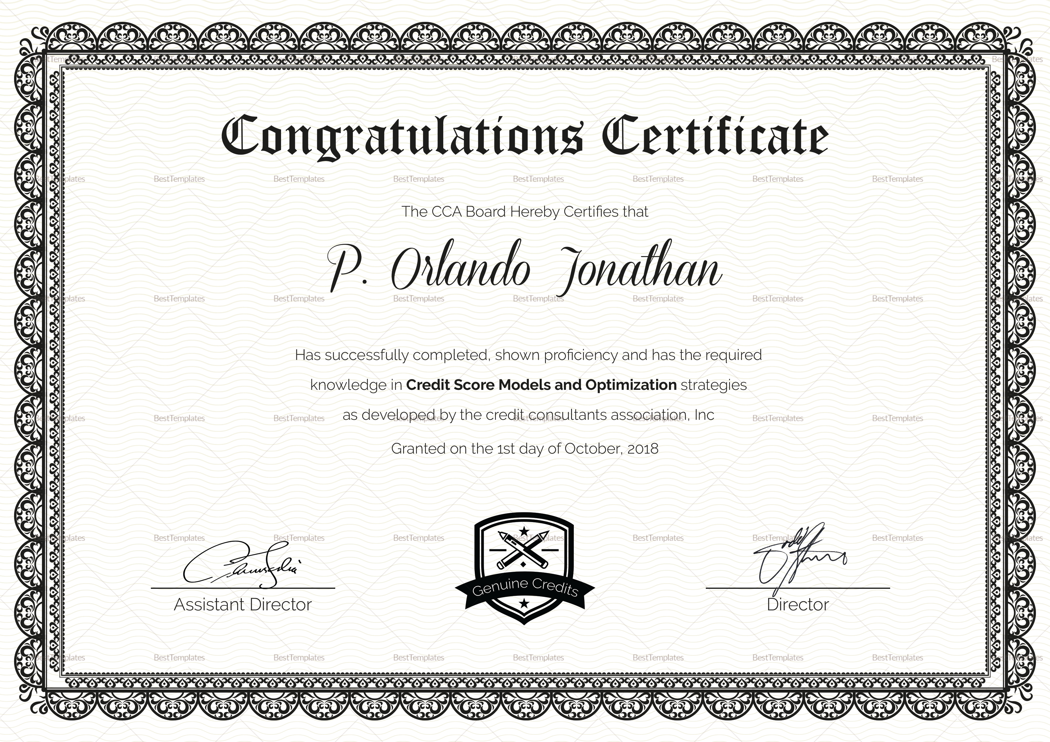 Congratulations Certificate Template