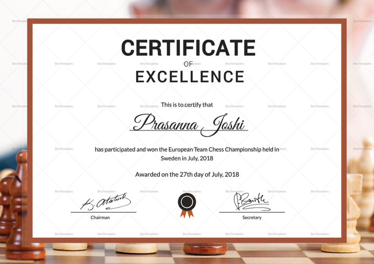 Chess Certificate Design Template in PSD, Word