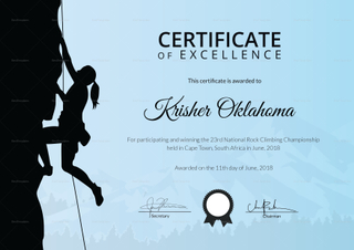 Rock Climbing Training Certificate Design Template in PSD, Word