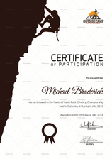 Hard Rock Climbing Participation Certificate Design Template in PSD, Word