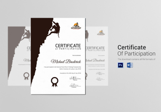 Hard Rock Climbing Participation Certificate Design Template in PSD, Word