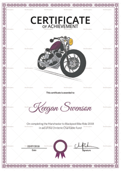 Bike Riding Achievement Certificate Design Template in PSD, Word