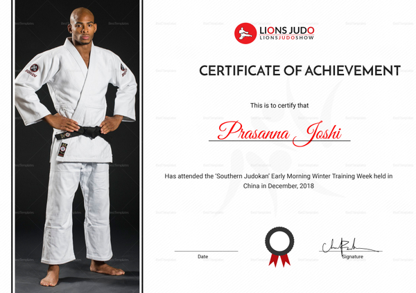 Judo Achievement Certificate Design Template in PSD, Word