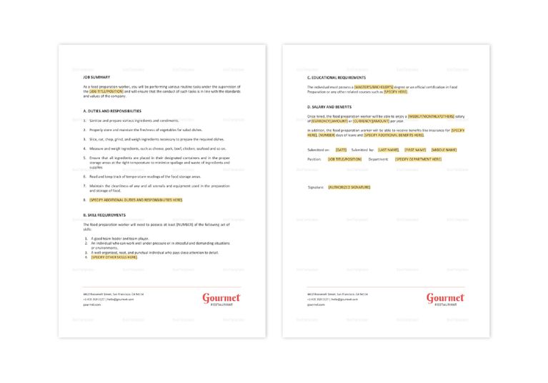 Restaurant Food Preparation Worker Job Description Template In Word