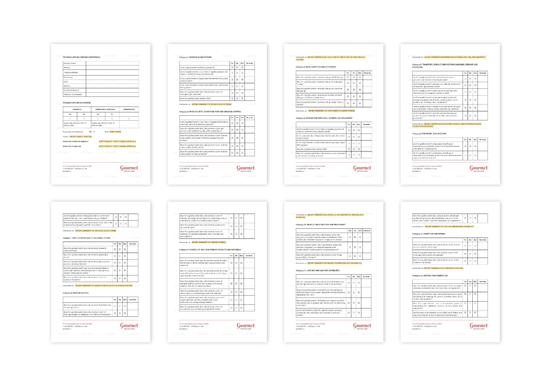 Restaurant Vendor and Supplier Checklist Template in MS Word, Pages