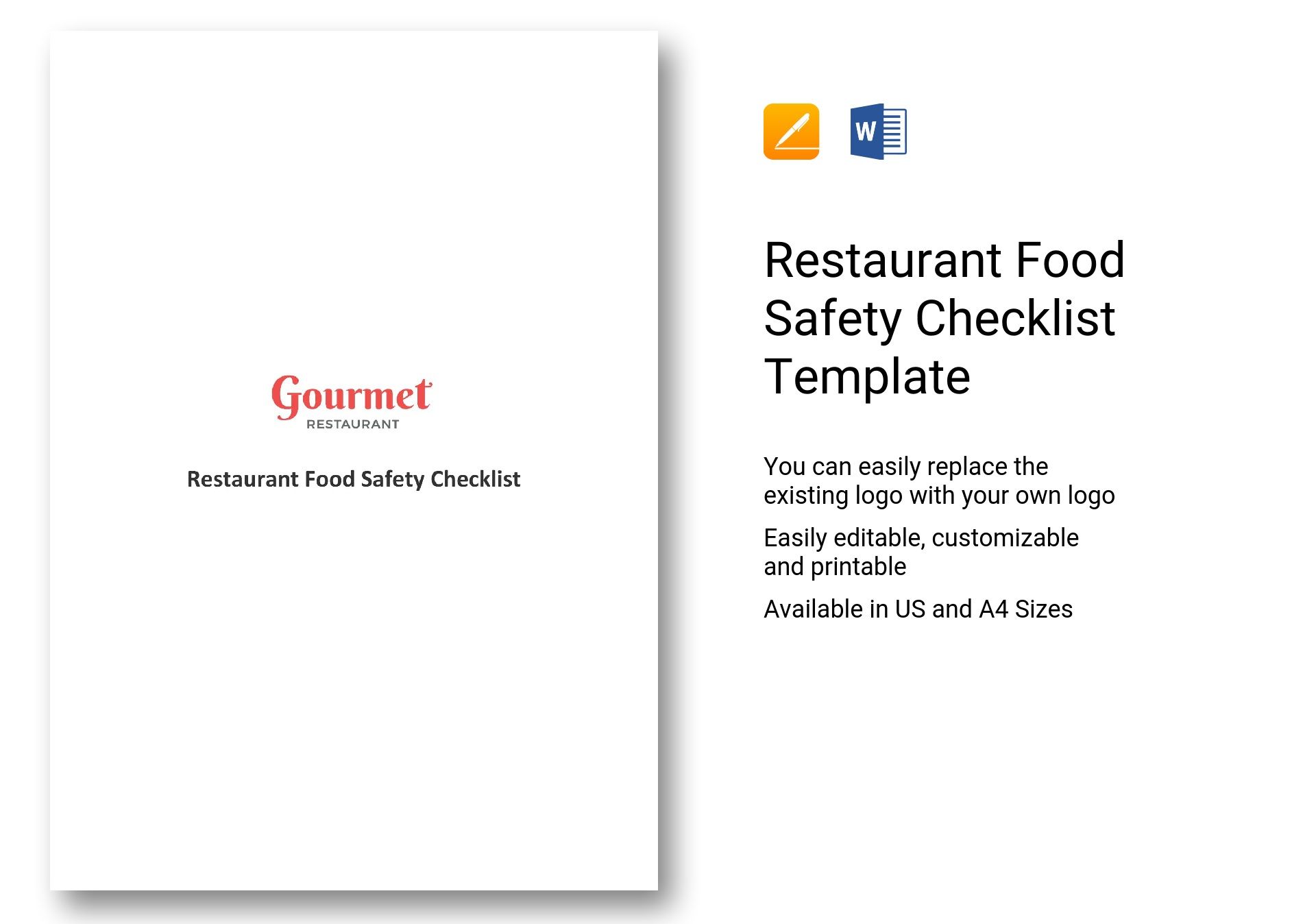 Restaurant Food Safety Checklist Template in Word, Apple Pages