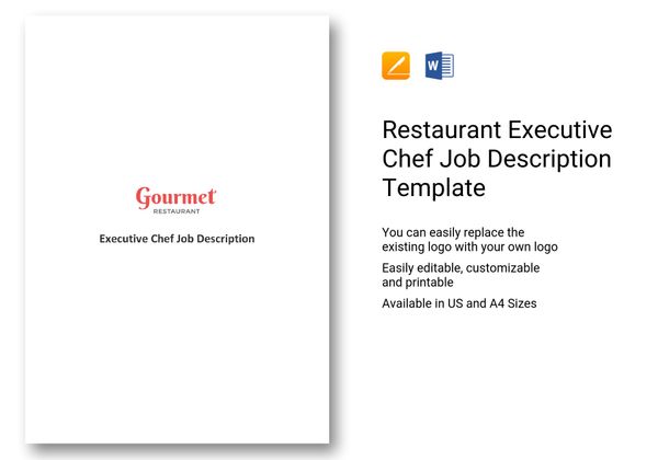 Restaurant Executive Chef Job Description Template in Word, Apple Pages