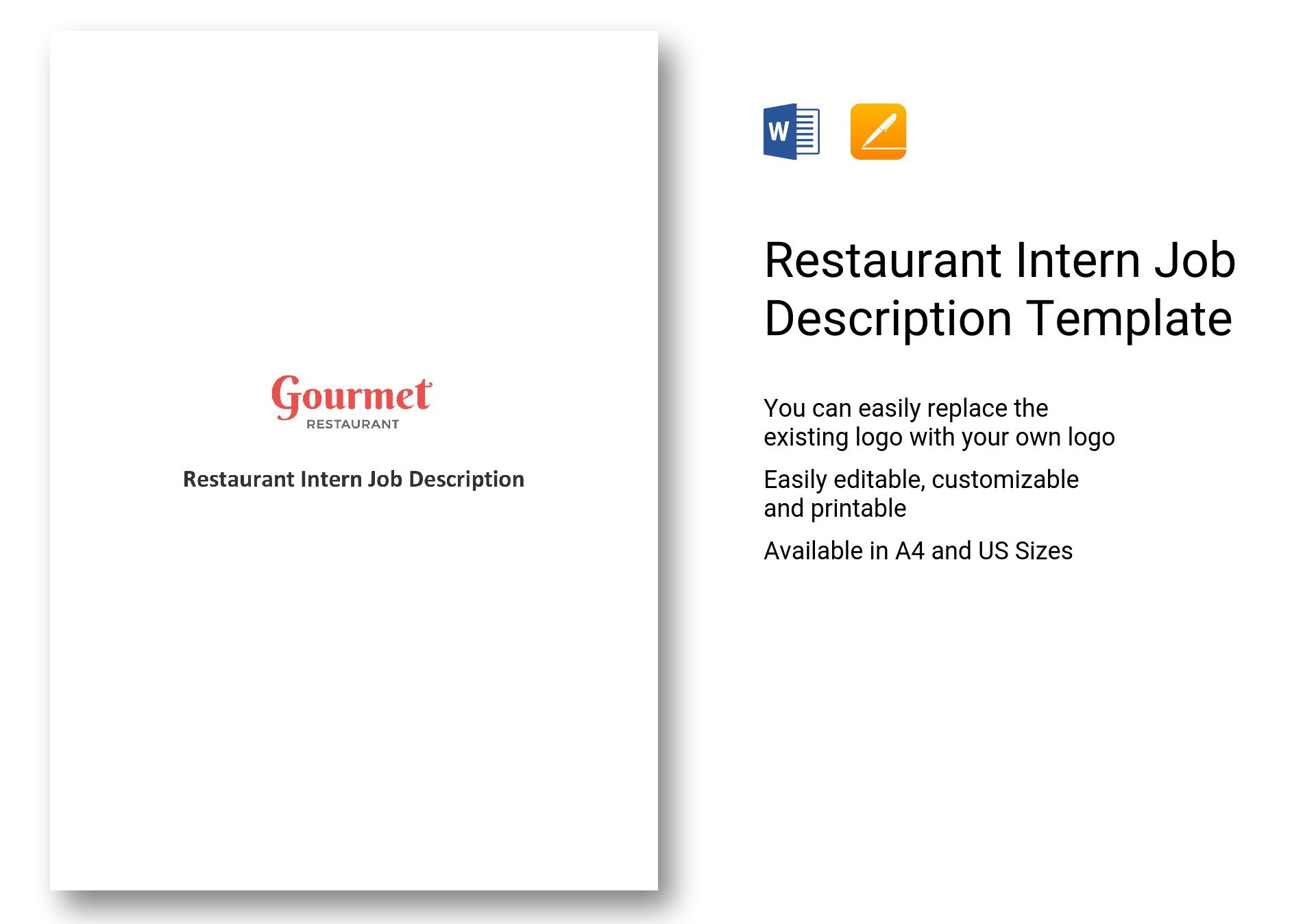 Restaurant Intern Job Description Template in Word, Apple Pages