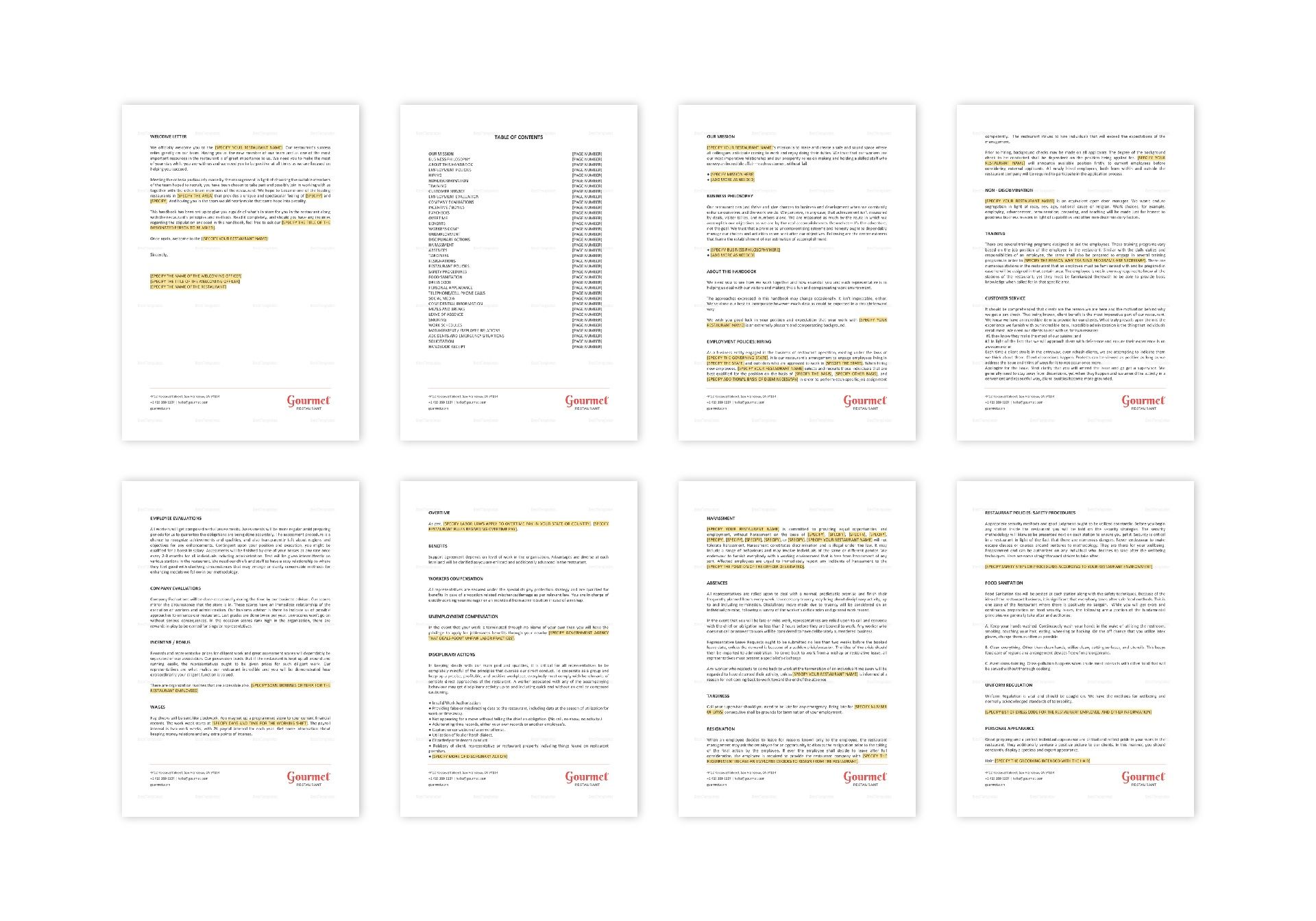 Restaurant Employee Handbook Template Restaurant Employee Handbook Template