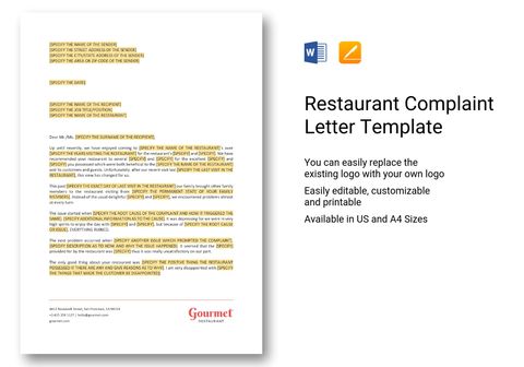 Restaurant Complaint Letter Template in Word, Apple Pages