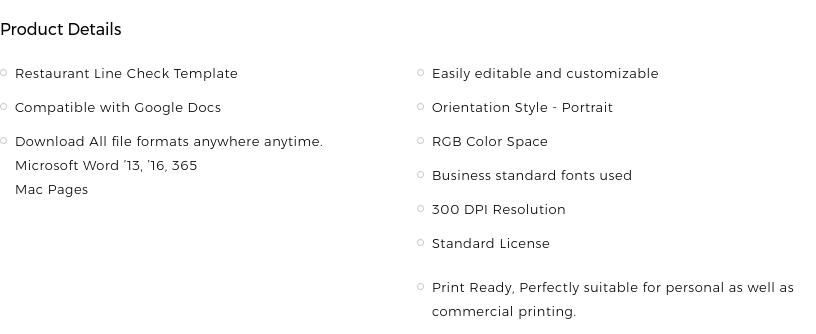 Restaurant Line Check Template in Word, Apple Pages