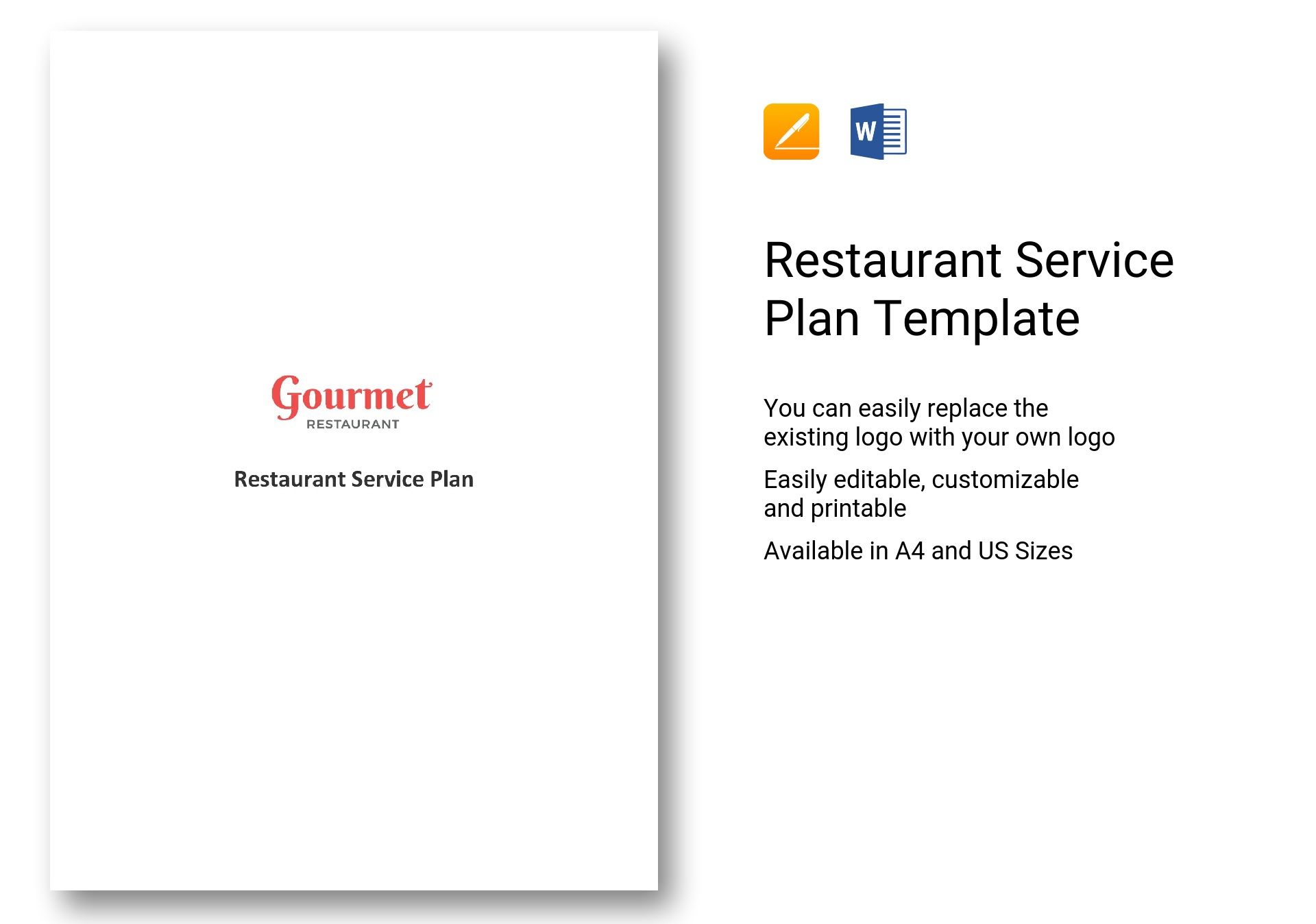 Restaurant Service Plan Template in Word, Apple Pages