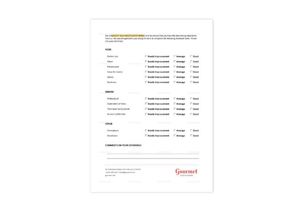 Free 7 Sample Restaurant Feedback Forms In Pdf Ms Word