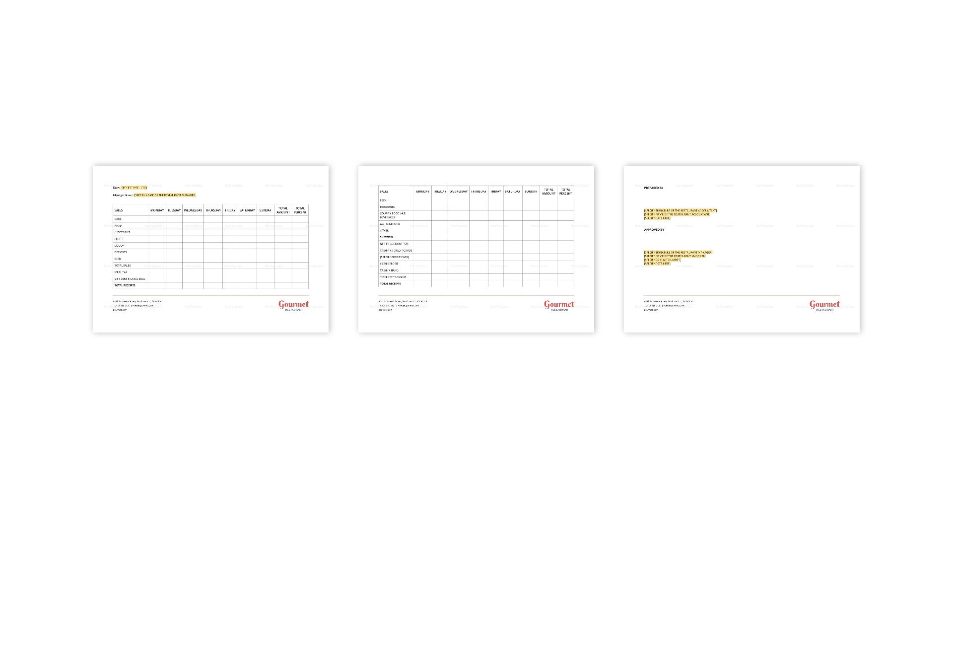 Restaurant Daily Sales Report Template in Word, Apple Pages