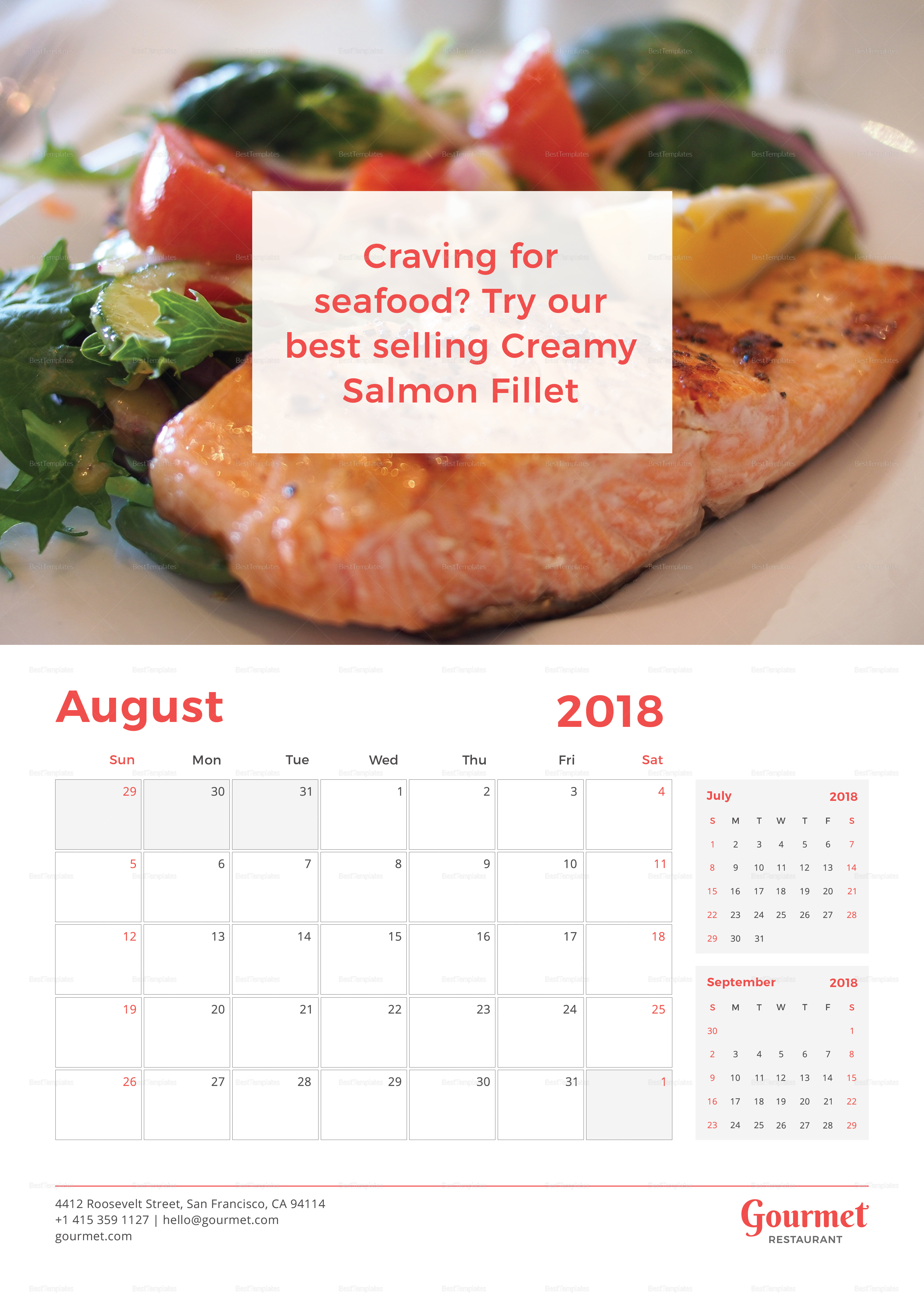 Restaurant Wall Calendar Template in PSD, Illustrator, InDesign, Apple ...