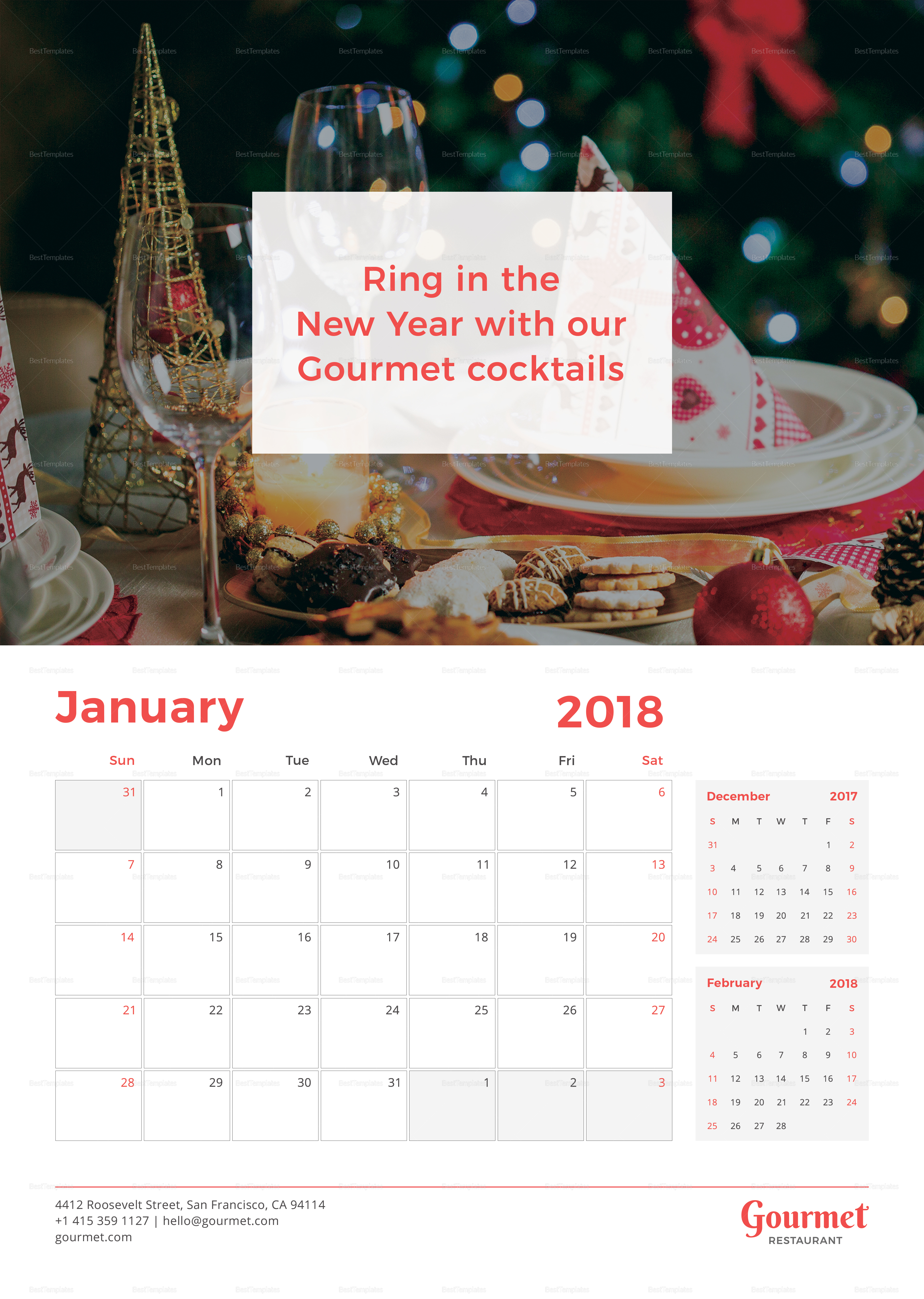 Restaurant Wall Calendar Template in PSD, Illustrator, InDesign, Apple ...