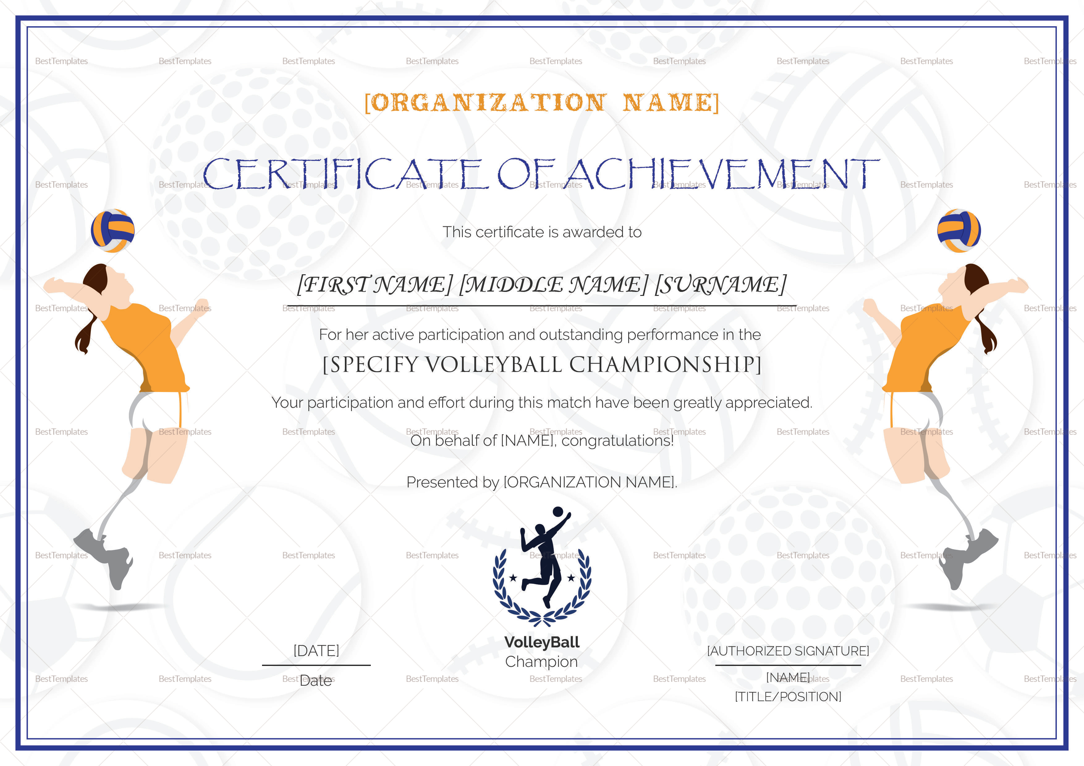 Volleyball Certificate Templates