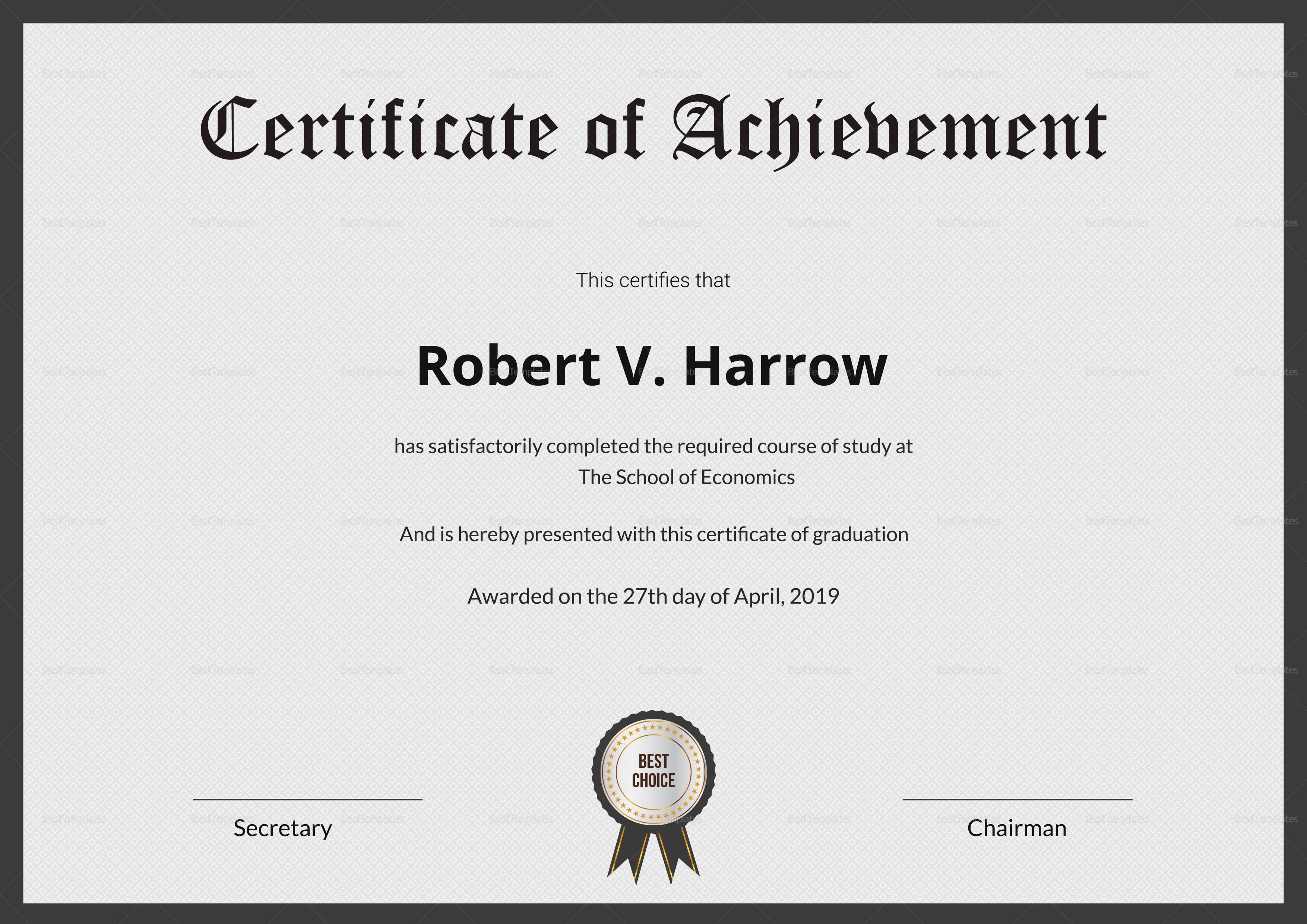 Black And White Achievement Certificate White And Black Color