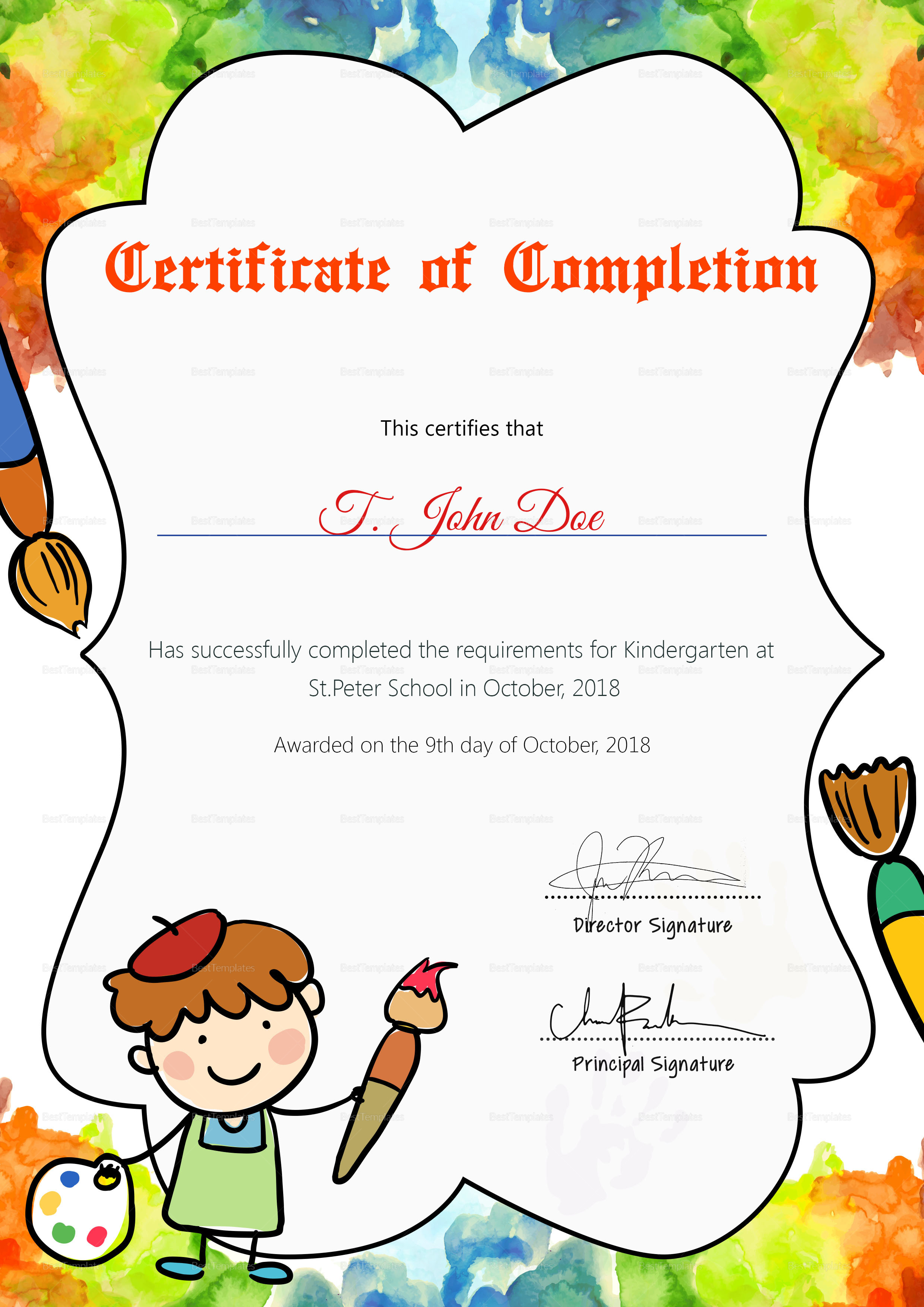 Early Preschool Completion Certificate Templates Free Printable